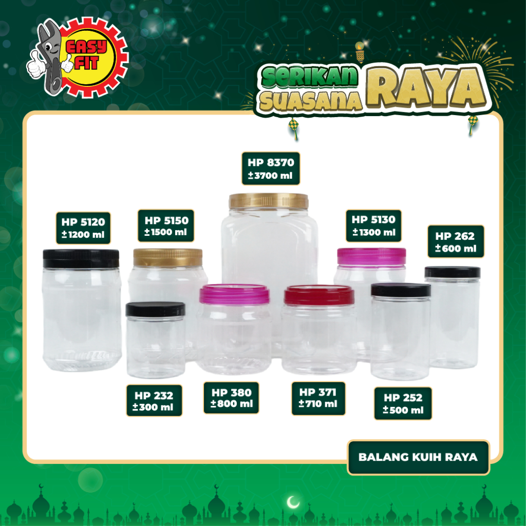EASYFIT PET JAR/BALANG KUIH/BALANG RAYA PLASTIK WITH RANDOM COLOUR CAP ...