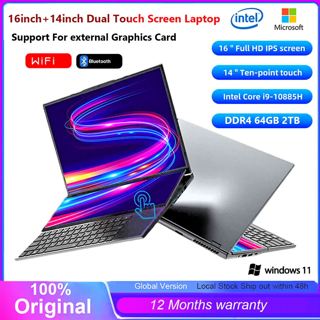 16inch+14inch IPS Dual Touch Screen Laptop Intel i9 10885M DDR4 64GB ...