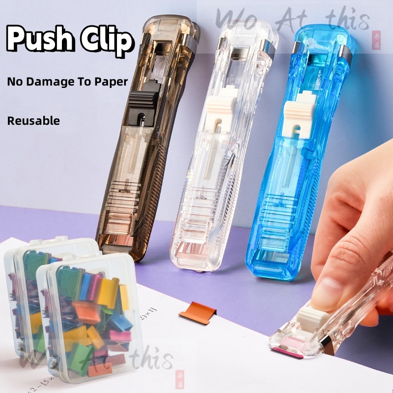 Nail Free Stapler Transparent Pusher Clips Hand Held Test Paper Clam ...