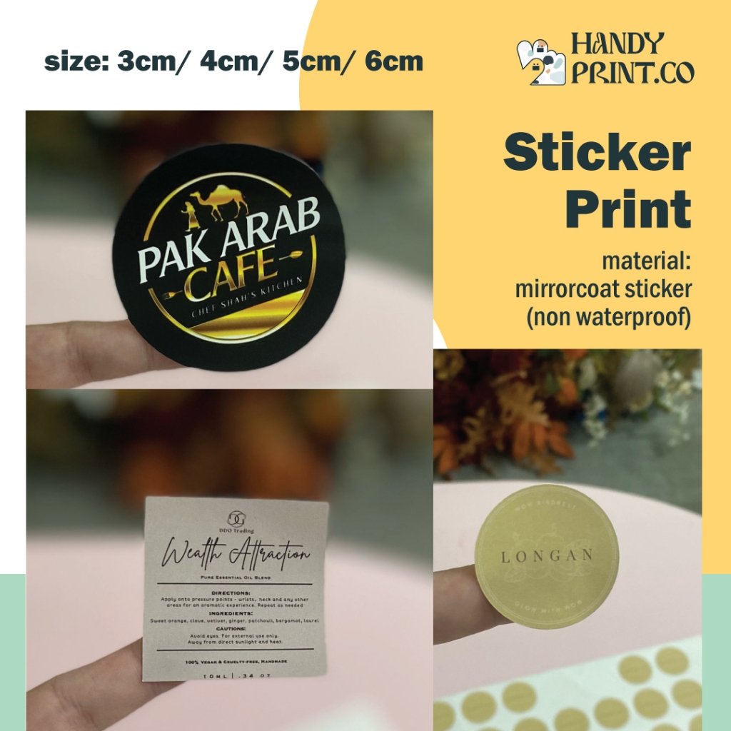 Custom Sticker Print 3-6cm Product Label Sticker l mirrorcoat sticker l ...