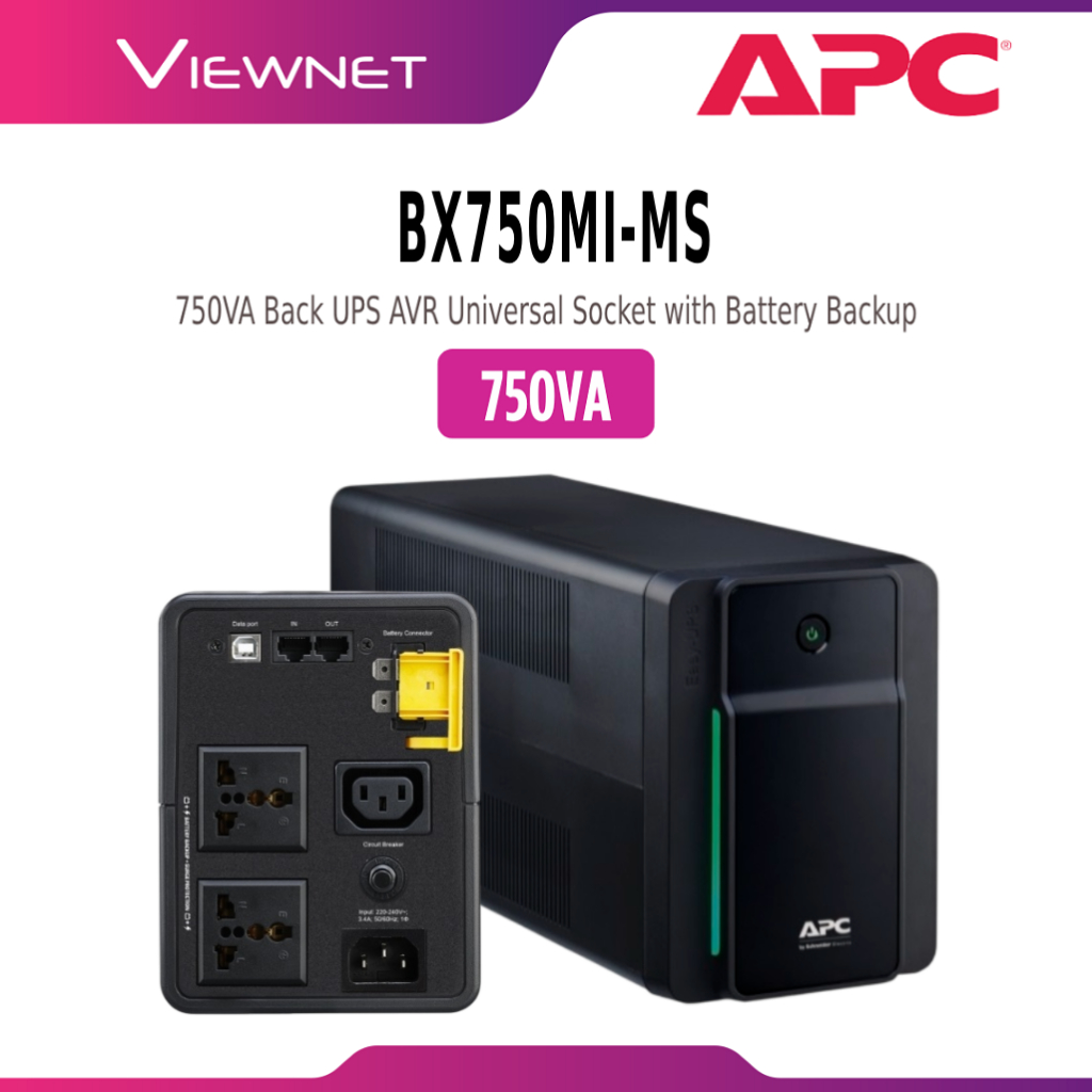 APC UPS BX750MI-MS 750VA, 230V BACK UPS AVR UNIVERSAL SOCKET WITH ...