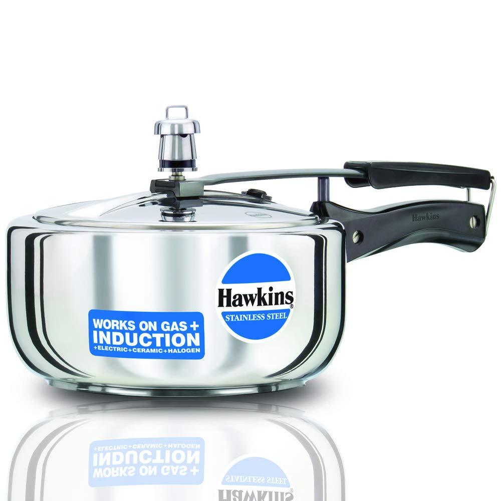 Hawkins 3 Litre Inner Lid Pressure Cooker, Stainless Steel Cooker, Wide ...