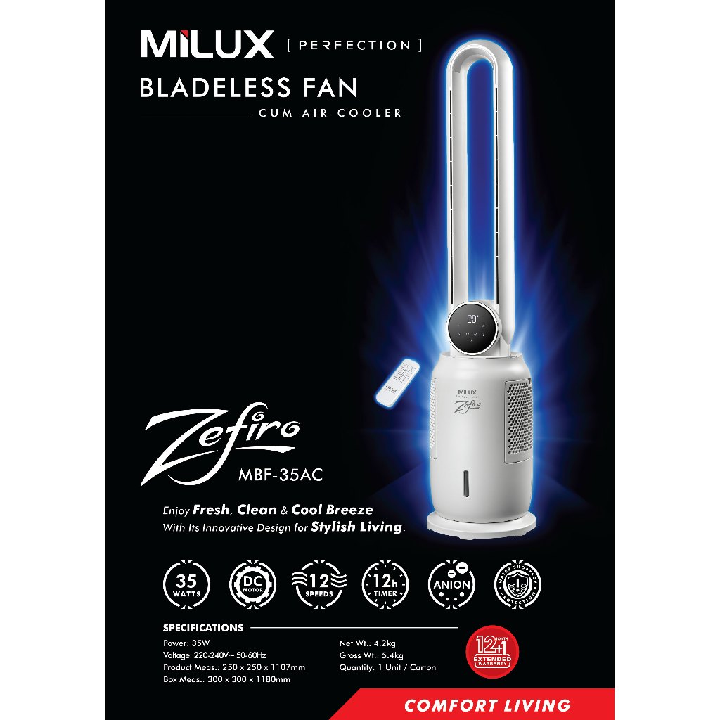 MILUX BLADLESS FAN WITH AIR COOLER | MBF-35AC | Shopee Malaysia