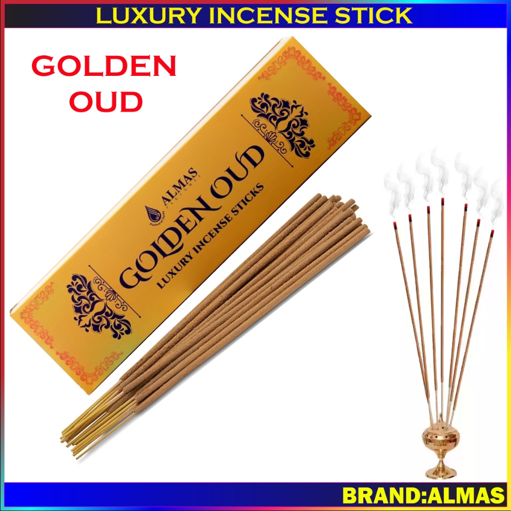 GOLDEN OUD AGARBATTI/STANGGI LUXURY INCENSE STICK ALMAS FRAGRANCE ...