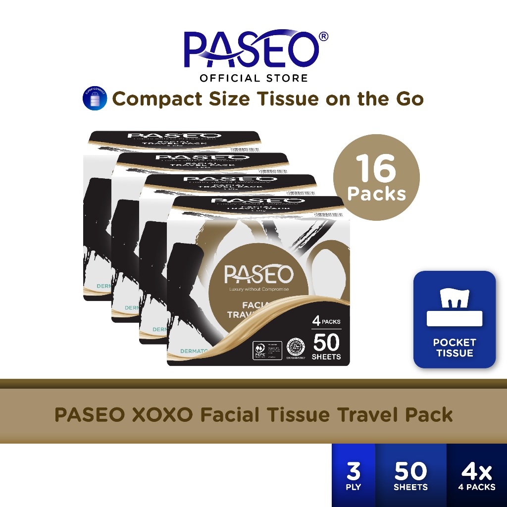 [Bundle of 4] Paseo XOXO Facial Tissue Travel Pack (50's x 4 Packs x 4 ...