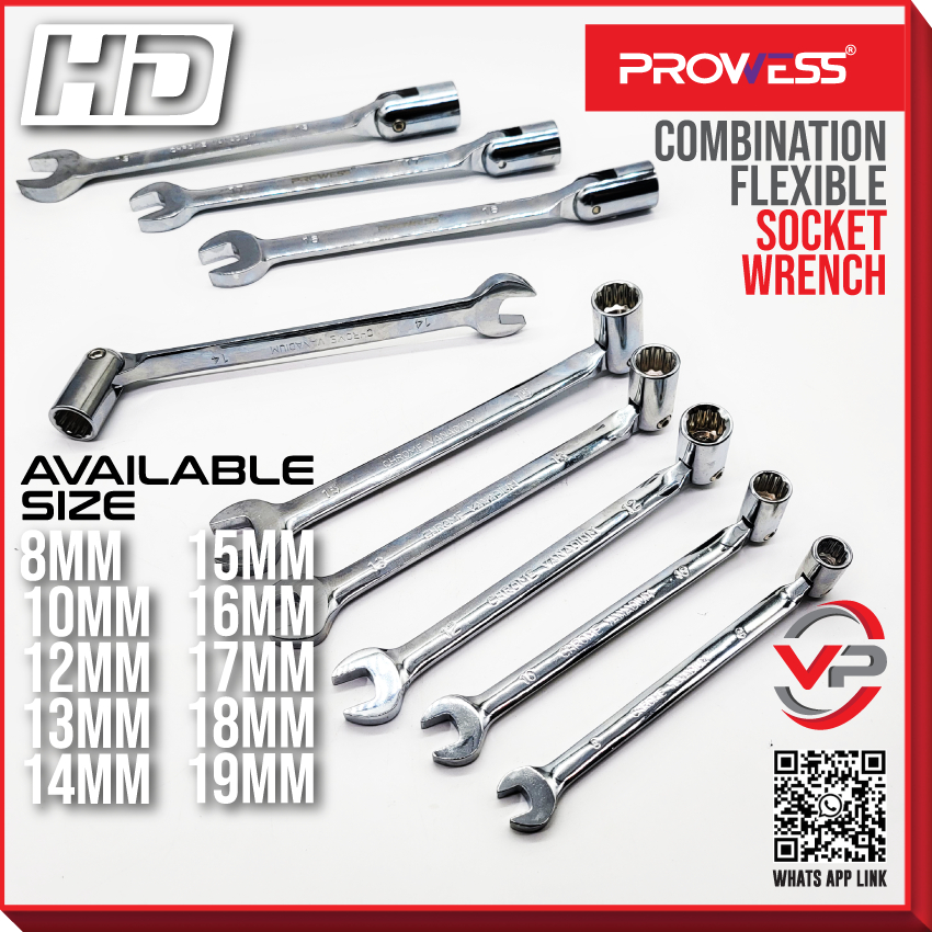 PROWESS 12 PT COMBINATION FLEXIBLE SOCKET WRENCH/BOX OPEN SPANNER ...