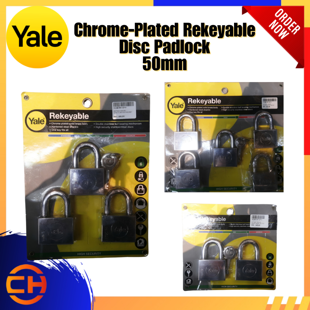 Yale Chrome-Plated Rekeyable Disc Padlock 50mm (Y118D/50/127) | Shopee ...