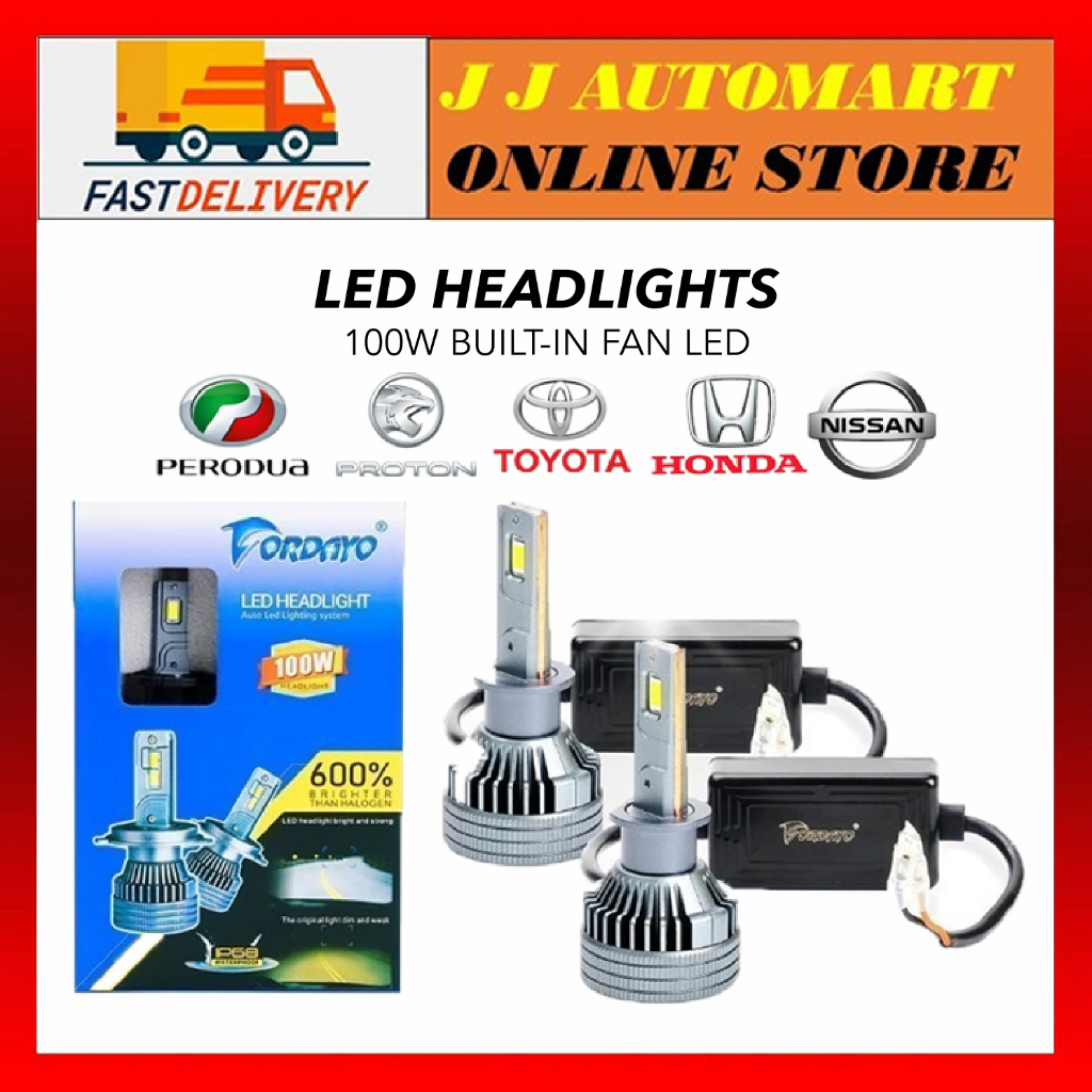 Fordayo LED headlight 100w h4 h11 hb4 hb3 9012 h1 myvi alza bezza axia ...