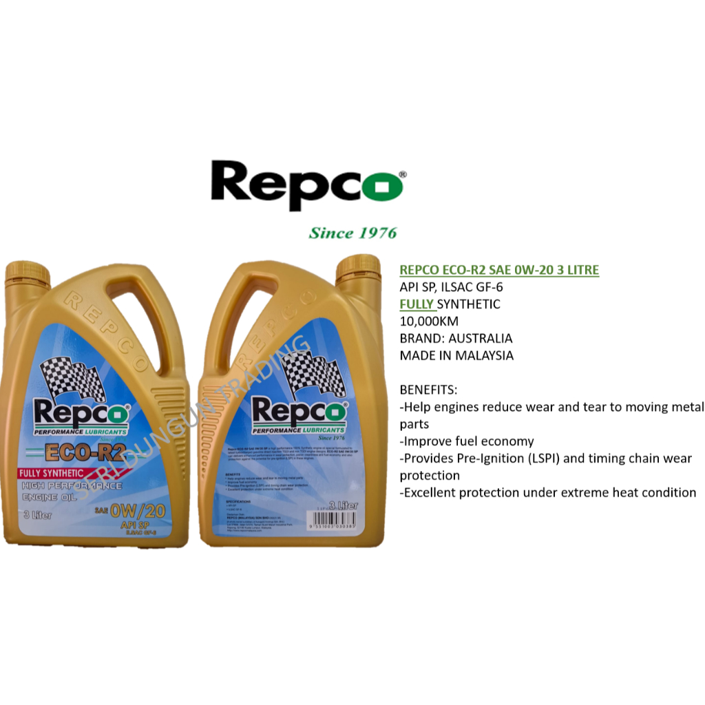 REPCO ECO-R2 0W20 API SP Fully 10,000 KM 3 LITRE | Shopee Malaysia