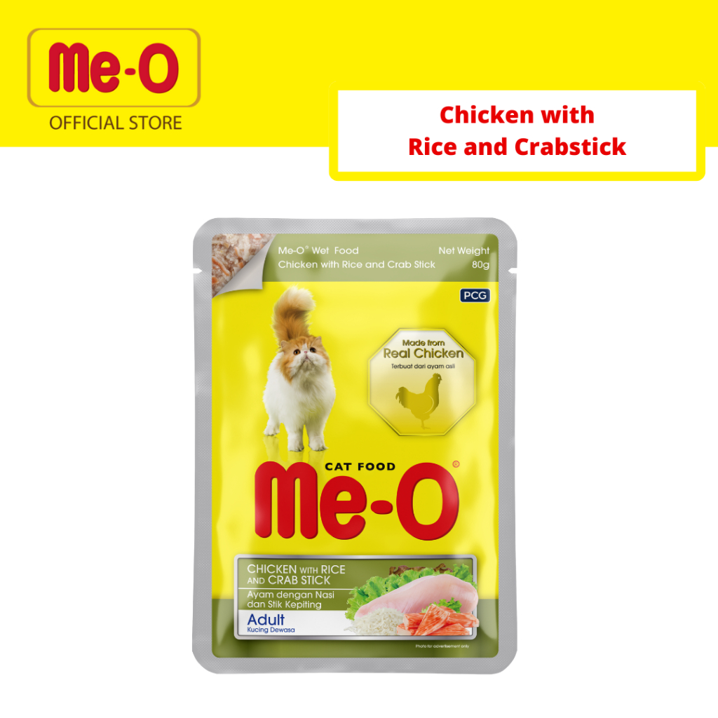 MeO Cat Pouch - Chicken with Rice and Crabstick (80g) | Shopee Malaysia