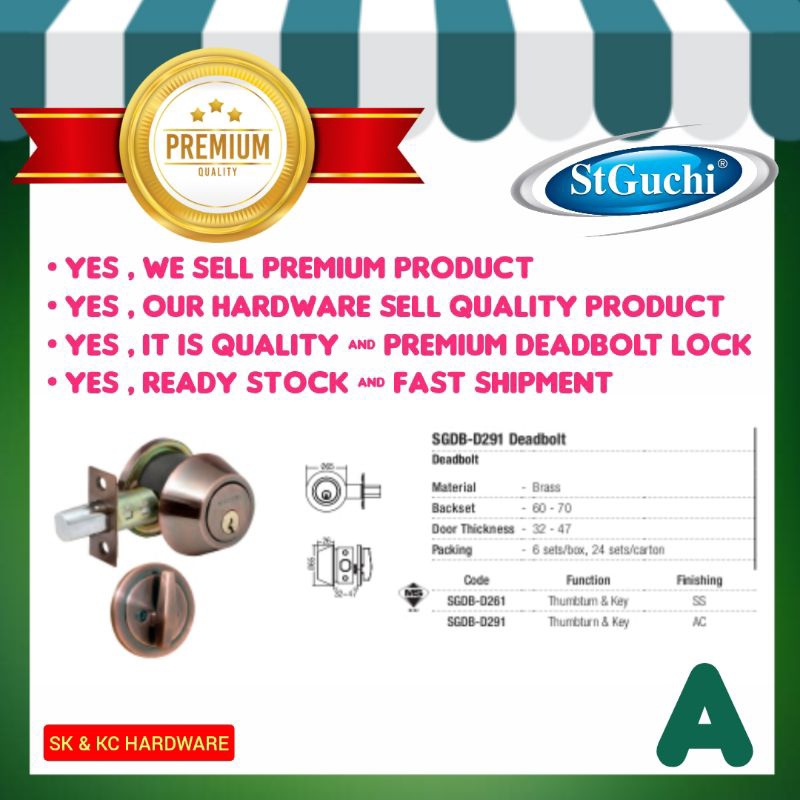 Premium StGuchi Armor Single Cylinder Deadbolt Lock Door Security Thumb ...