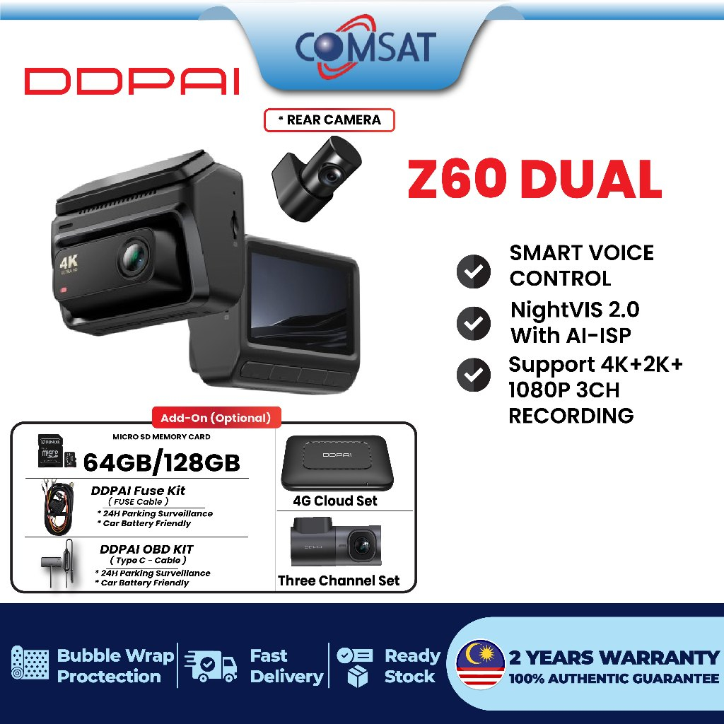 DDPAI Dash Cam Z60 Dual GPS 4G Three-Channel 4K 1080P NIGHT AI ISP 24h ...