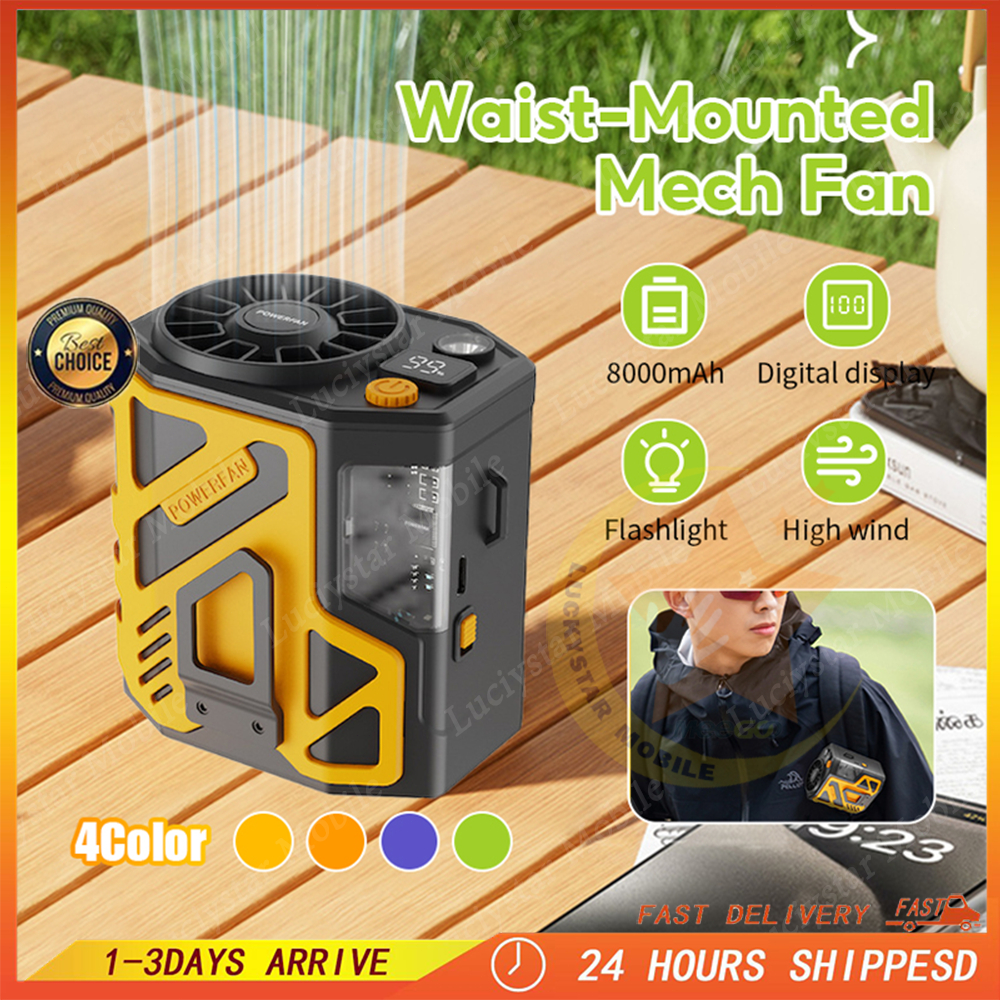 Hanging Neck Waist Fan USB Rechargeable Camping Fan Multifunct Outdoor ...