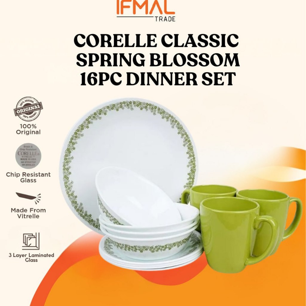 (Ready Stock!!) Corelle Classic Spring Blossom Green 16pc Dinner Set ...