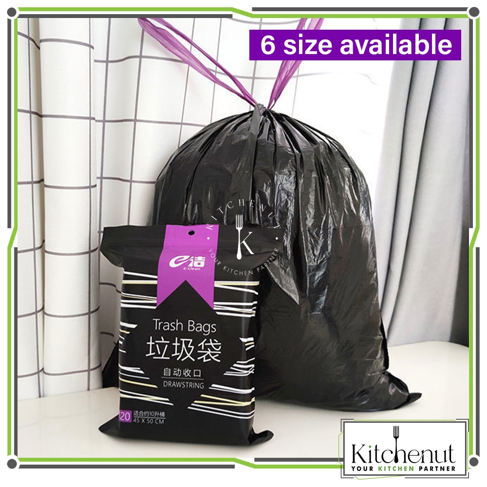 [4 SIZES] Kitchenut Drawstring Disposable Garbage Bag Strong Plastic ...