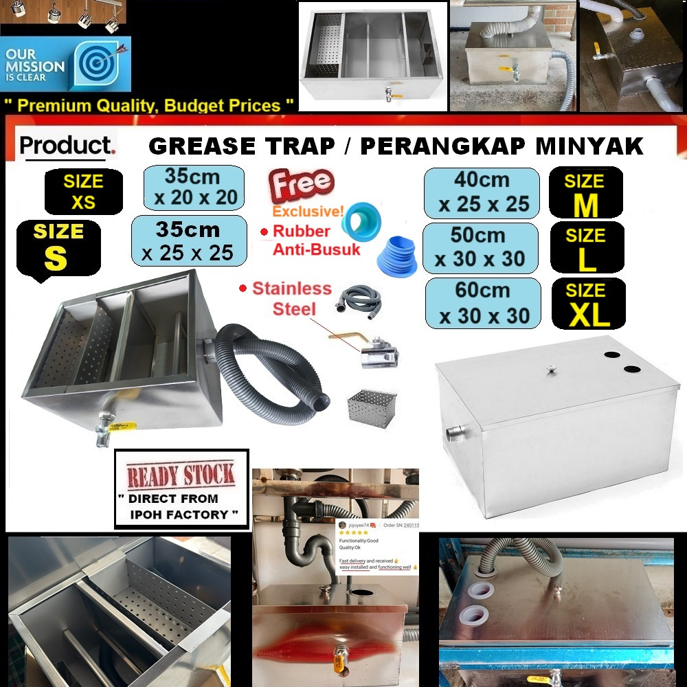 SUS GREASE TRAP SIZE S,M,L,XL 隔油机PERANGKAP MINYAK/ 隔油器INTERCEPTOR SET ...