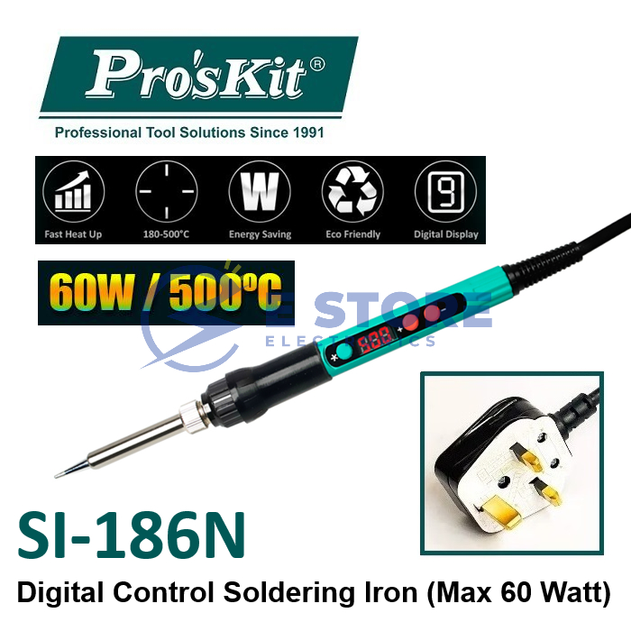 Pro'sKit SI-186N 180°C~500°C Max 60 Watt Digital Control Soldering Iron ...