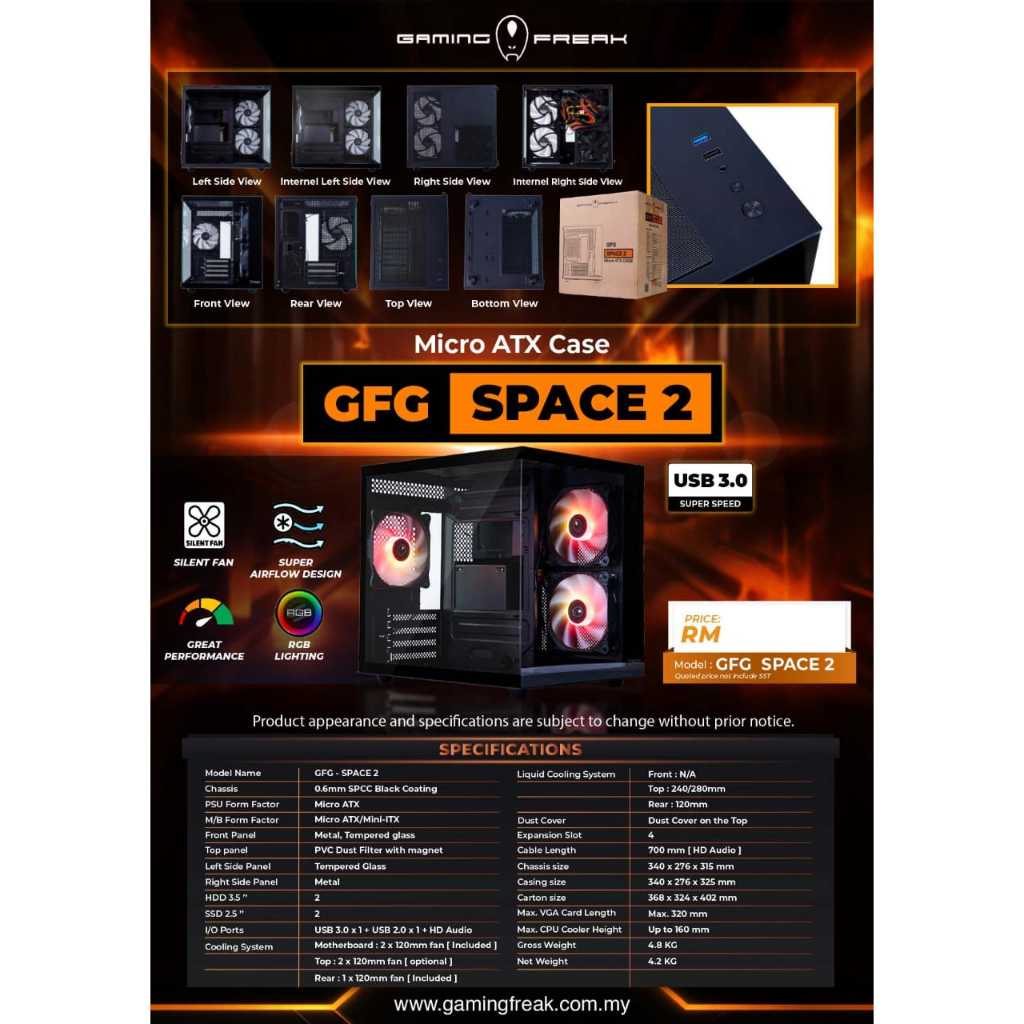 Gaming Freak GFG-SPACE 2 Tempered Glass Casing Chassis Case (without ...