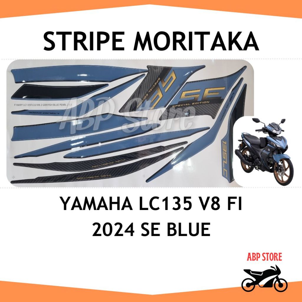 Stripe Moritaka Sticker Body Stiker Yamaha LC135 V8 FI SE Special Edition 2024 NPB2 Baby Grayish ...