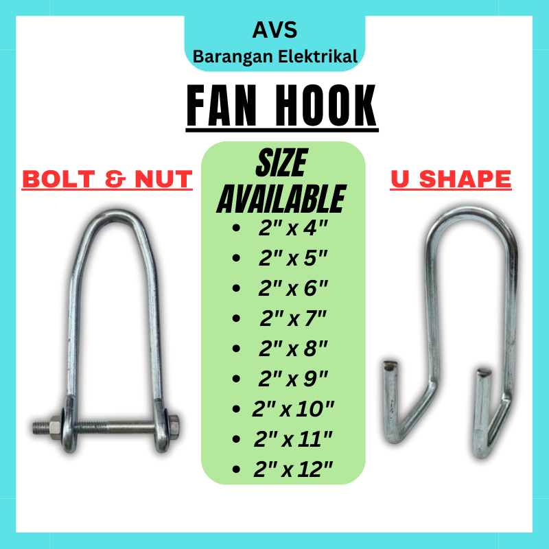 CEILING FAN HOOK "U"SHAPE/BOLT & NUT FAN HOOK CEILING FAN BRACKET KIPAS ...