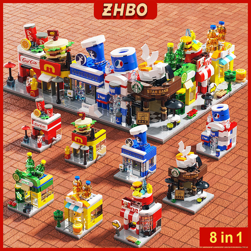 现货 积木 Mini City Street Views Set McDonald Building Blocks Cola Creative ...