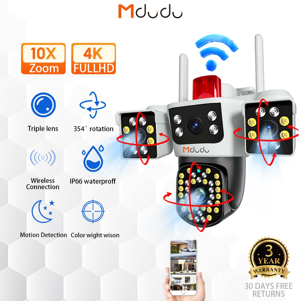 Mdudu wifi CCTV camera with 3 screens Full HD 18MP night color images ...