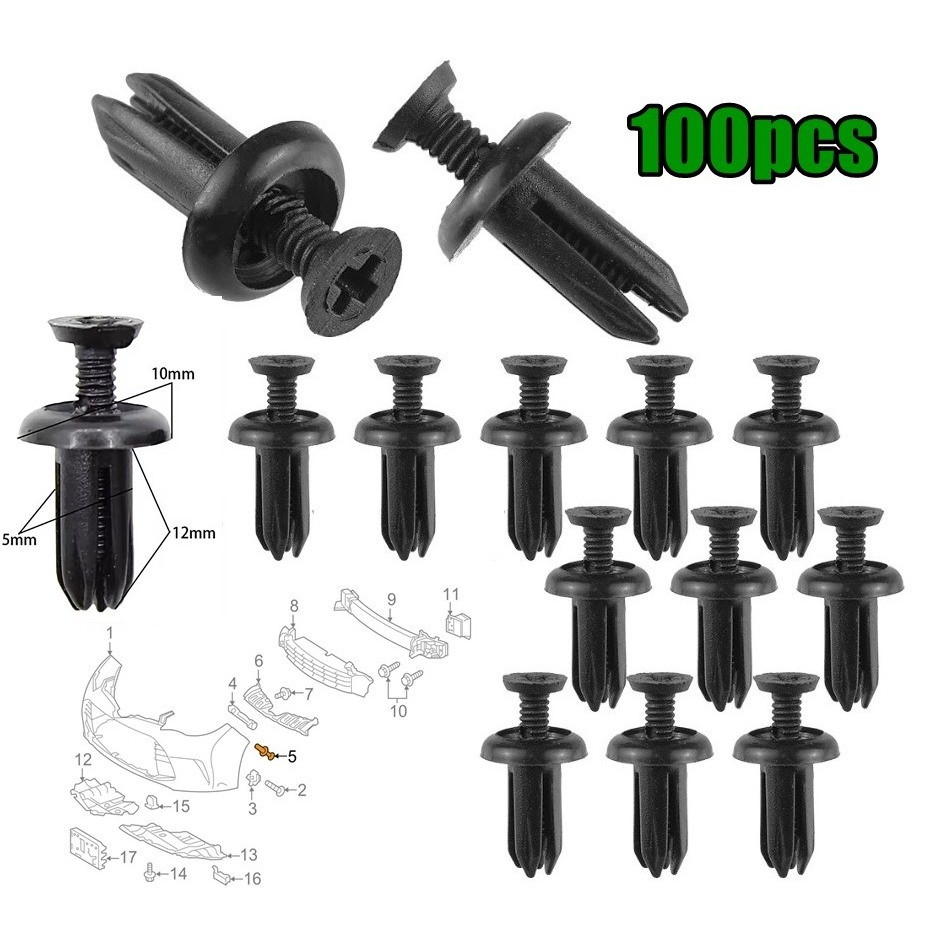 100pcs Car Clip Bumper Fastener 5mm Clip Door Car Push Pin Rivet Klip ...