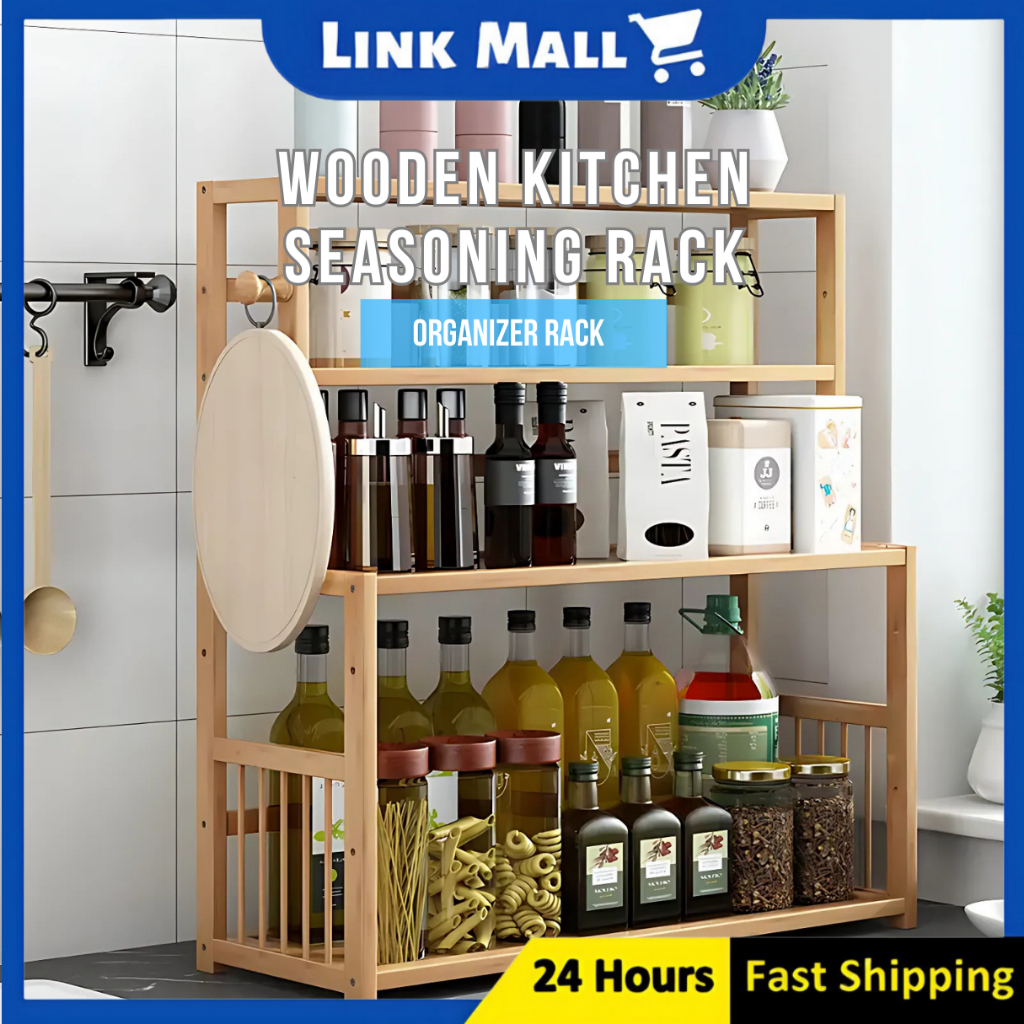 LINK【RAK DAPUR KAYU 】2/3/4Layers Bamboo Kitchen Rack Rak Rempah Ratus ...