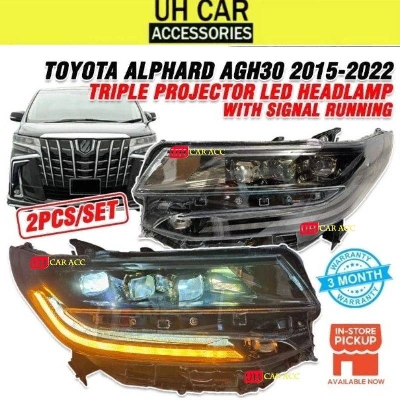 Toyota Alphard AGH30 2015 - 2022 Triple Projector Led Headlamp With ...