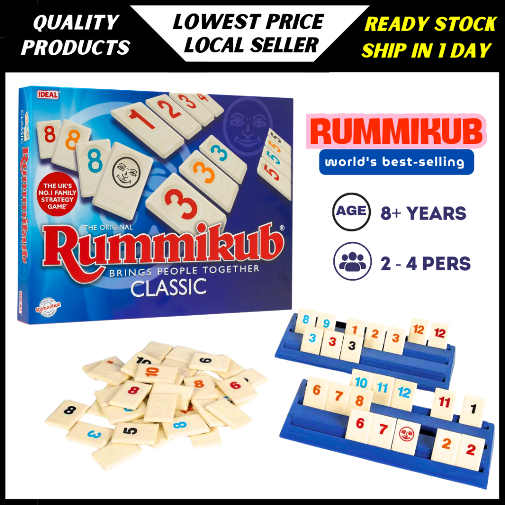 Rummikub Classic Edition Board Game Rummy & Mahjong Card Numbering Game ...