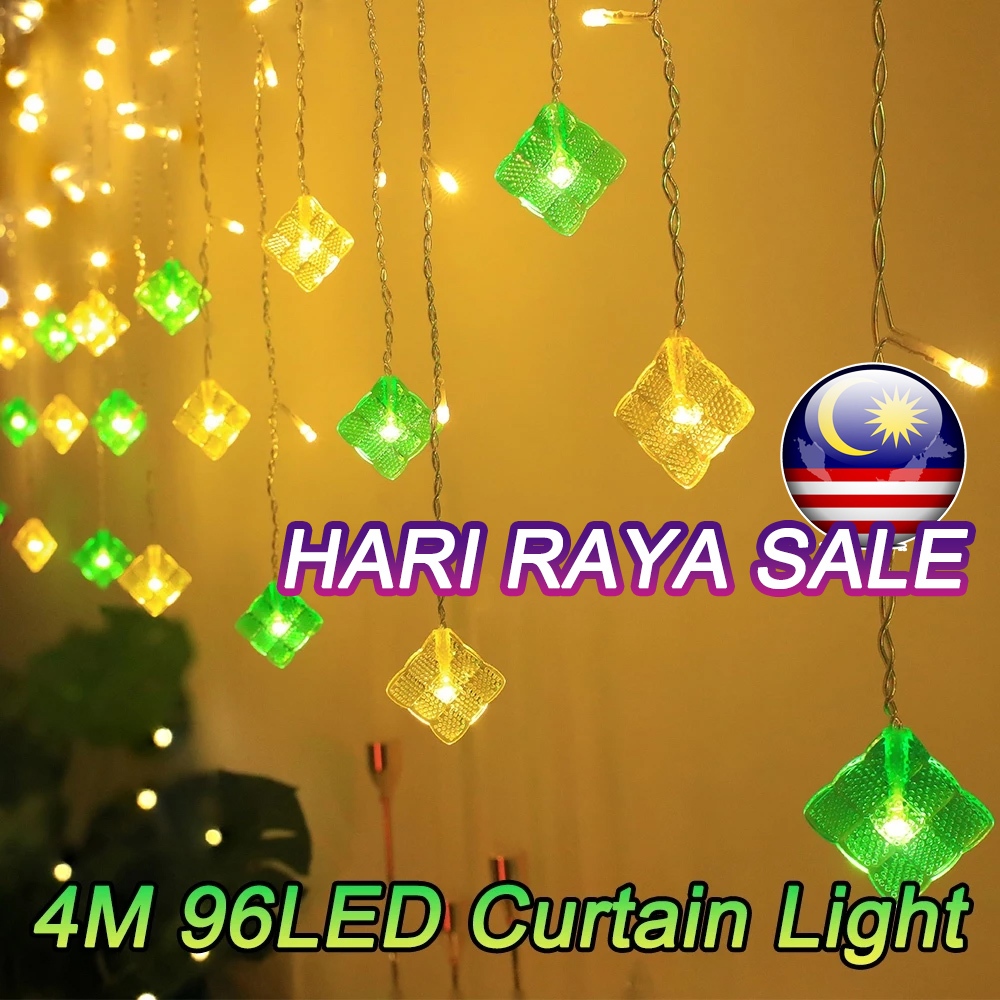 8 Modes Lampu raya Curtain Light 4M 96Led Party Outdoor waterproof ...