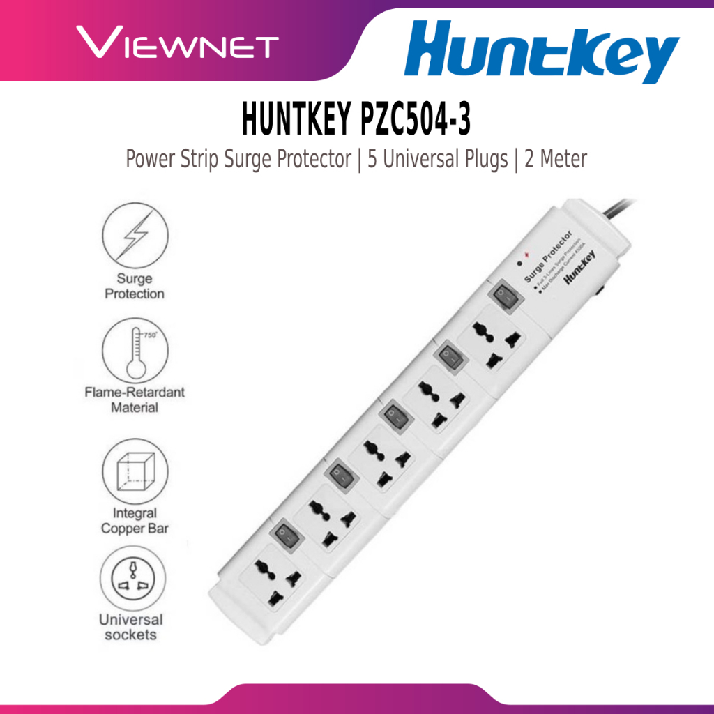HUNTKEY PZC504-3 / PZC504-5M POWER STRIP SURGE PROTECTOR 5 UNIVERSAL ...