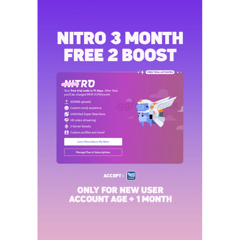 Discord Nitro 3 Month + 2x Server Boost | 100% Working | Shopee Malaysia