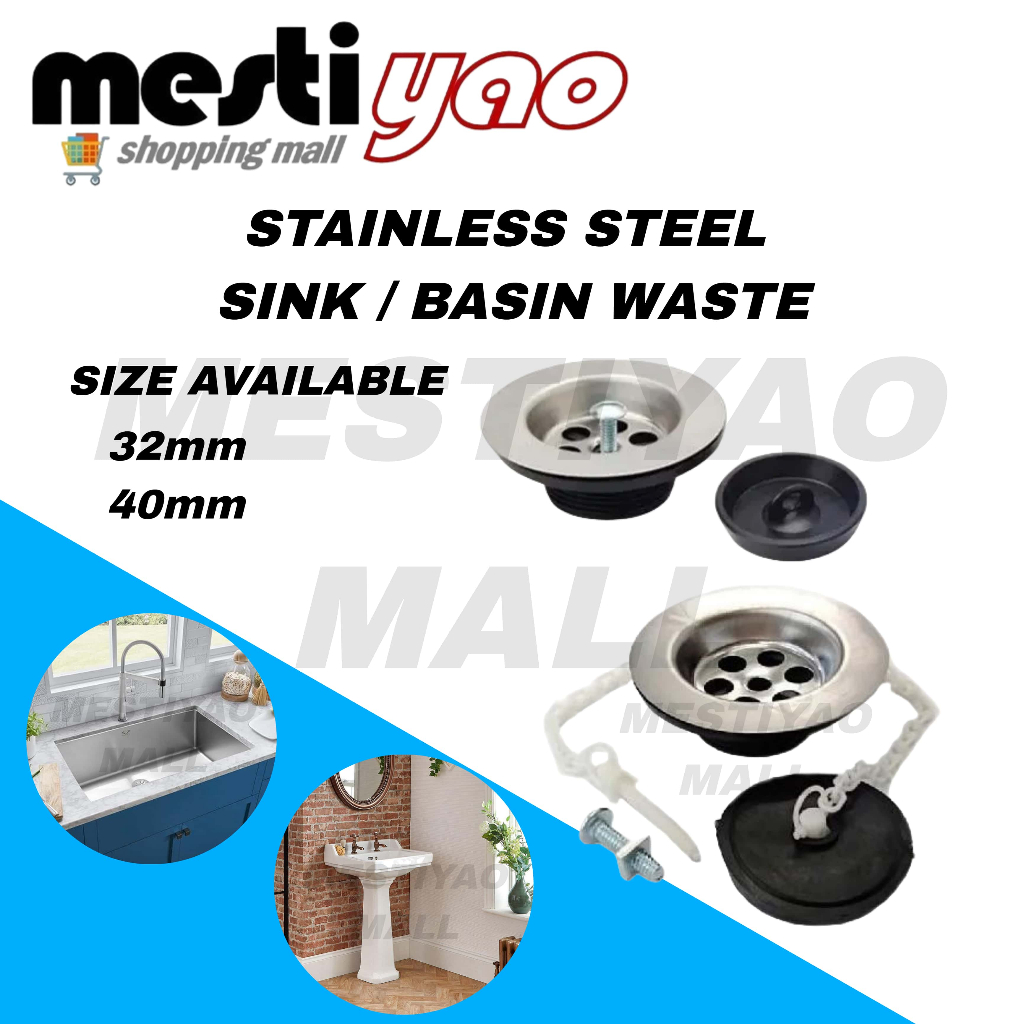 32/40mm Stainless Steel Sink/Basin Waste/Penapis Sinki & Besen | Shopee ...