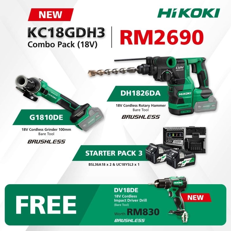 Hikoki super 3pcs combo set KC18GDH3 - Limited offer | Shopee Malaysia