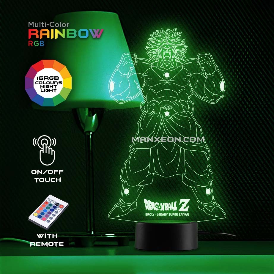 Broly Dragon Ball Super 3D Bed Lamp RGB Colors + REMOTE LED Night Light ...