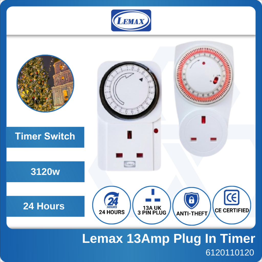 LEMAX 24 Hours Plug In Timer Daily Analog Security Timer Switch Plug ...