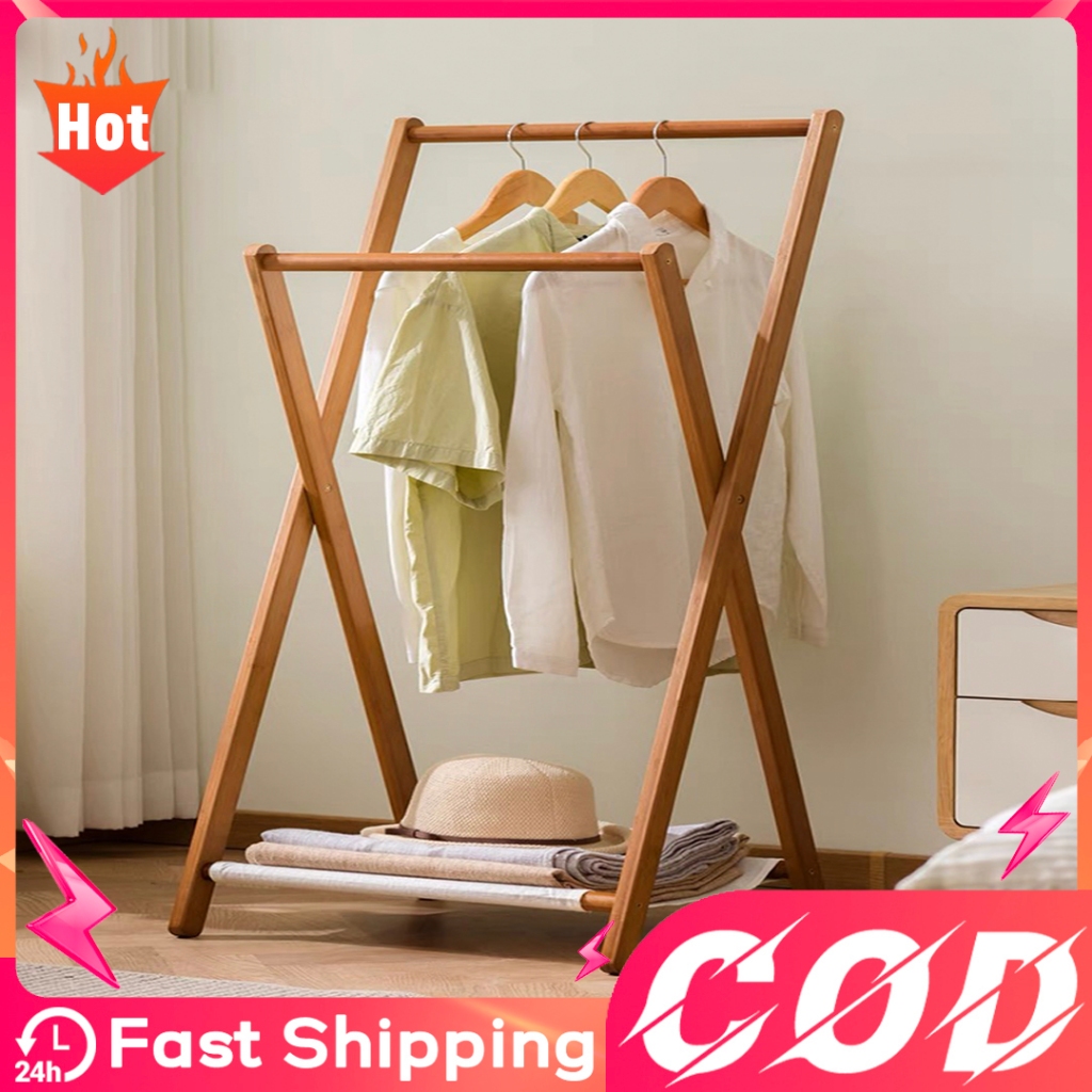 Folding Coat Rack Stand Hanging Clothes Organizer Bamboo Wooden Clothes ...
