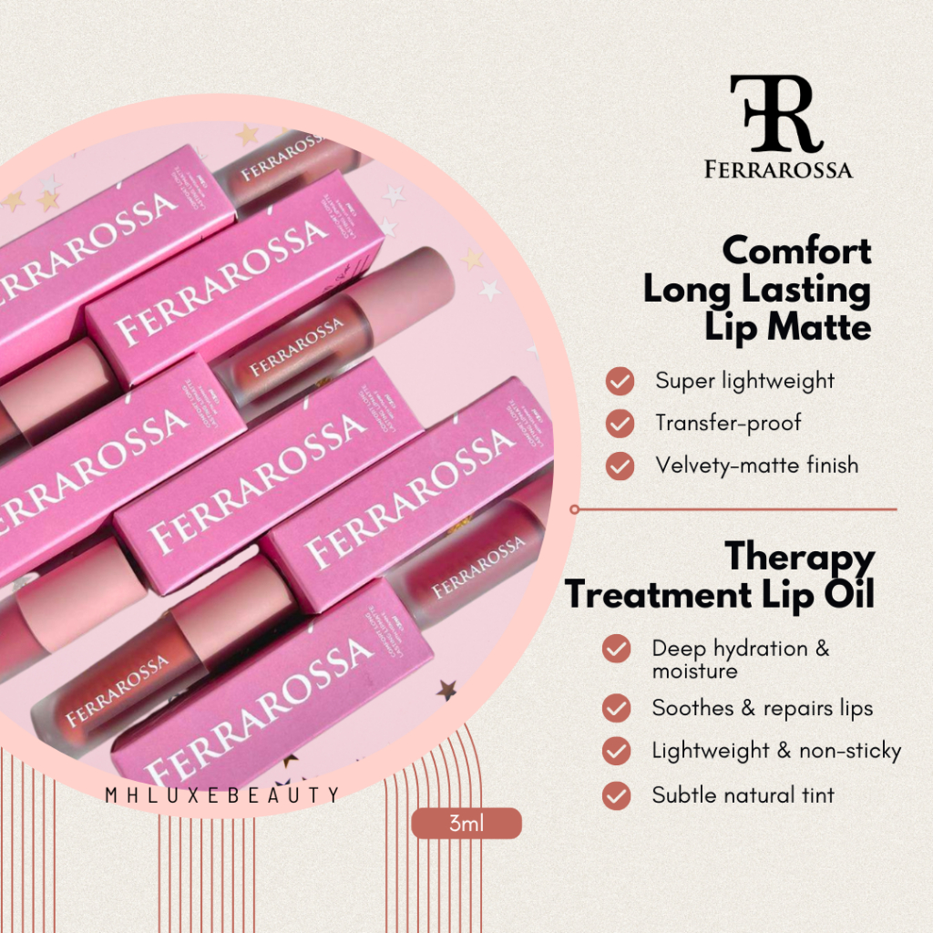 FERRAROSSA Comfort Long Lasting Lipmatte & Therapy Treatment Lip Oil ...