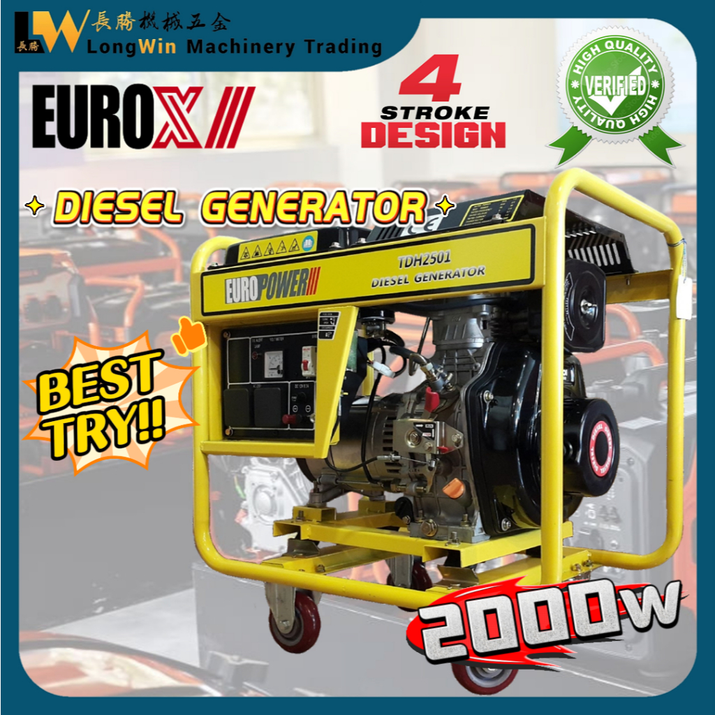 EUROX/// TDH2501 4-Stroke Design Portable Diesel Generator 2000w | Shopee Malaysia