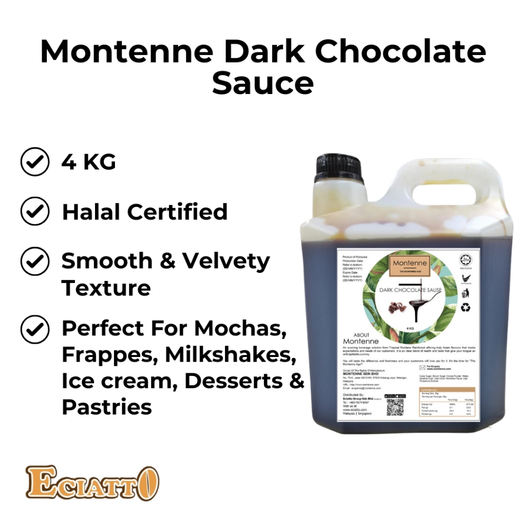 MONTENNE Dark Chocolate Sauce 4KG Halal For Cafe Ice Blended Smoothies ...