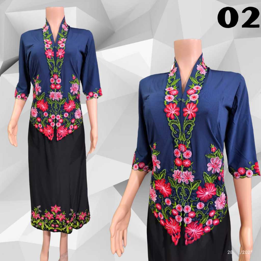 【READY STOCK】Set/Baju Kebaya Jersey Corak Bunga 02 (Lengan 3 Suku ...