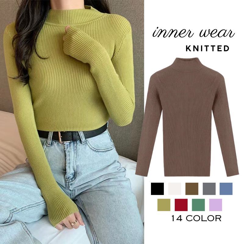 mysteryoffemale Women Casual Long Sleeve Turtle Neck High Collar Inner ...