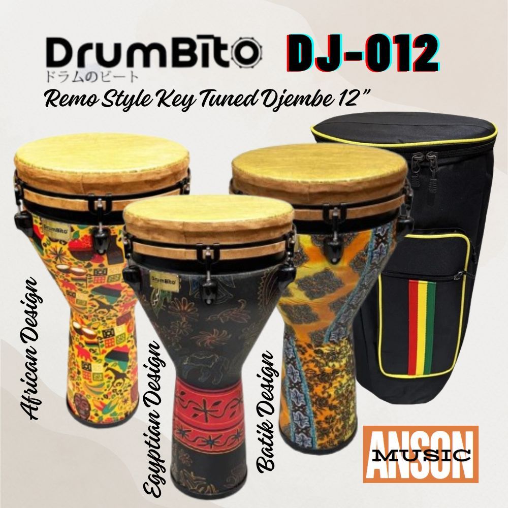 DrumBito DJ-012 Remo Style Key Tuned Djembe 12” with Padded Bag & Drum ...