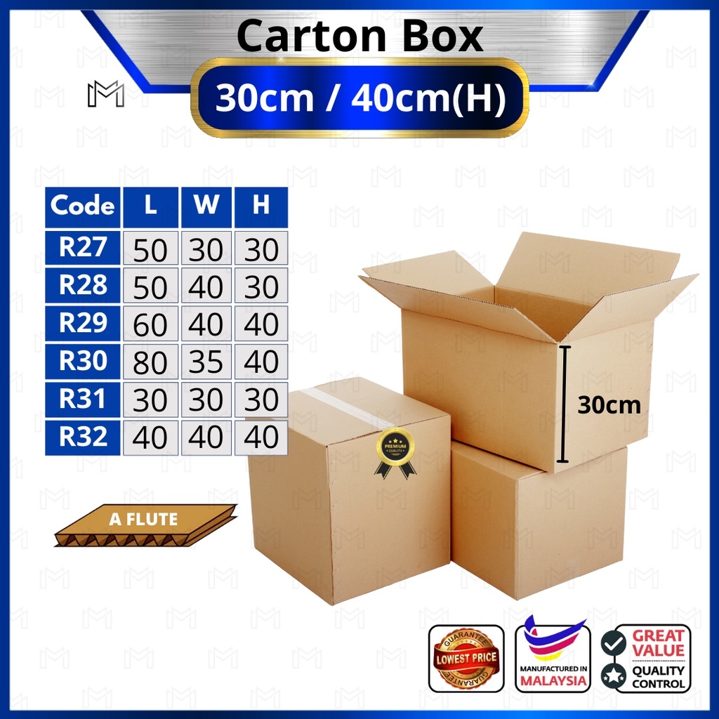 ( CMS ) 30cm A Flute 5mm Carton Box Packing Packaging Kotak Besar Kotak ...