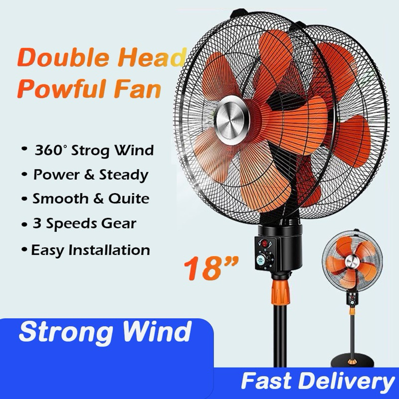 18" kipas berdiri Strong Wind Stand Fan Double Head industrial fan ...