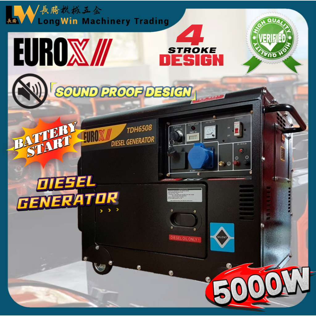 EUROX/// TDH6508 Sound Proof Design 4-Stroke Portable Diesel Generator ...