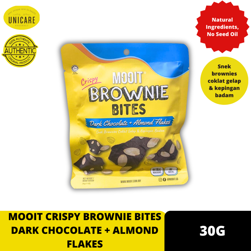 MOOIT CRISPY BROWNIE BITES DARK CHOCOLATE + ALMOND FLAKES 30G | Shopee ...