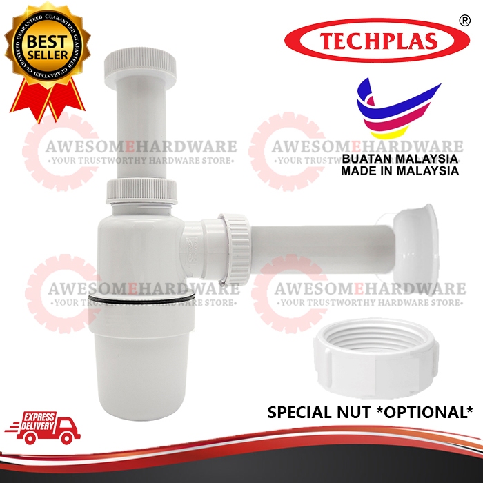 (PREMIUM PLASTIC) TECHPLAS 3136 1 1/4" 32MM PVC PLASTIC BOTTLE TRAP FOR ...