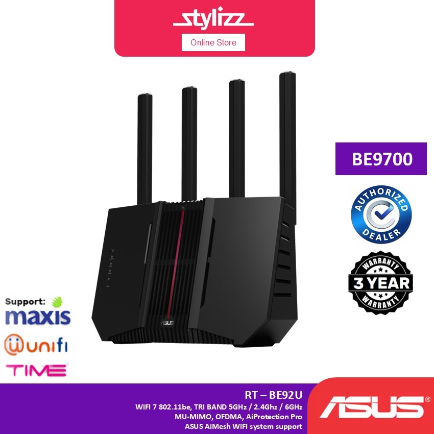 ASUS RT-BE92U BE9700 TRI BAND WIFI 7 EXTENDABLE ROUTER - AiMESH ...